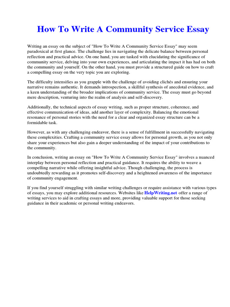 How To Write A Community Service Essay | PDF | Psychological Resilience ...