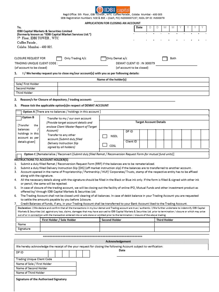 Closure Form 2 | PDF | Securities (Finance) | Market (Economics)