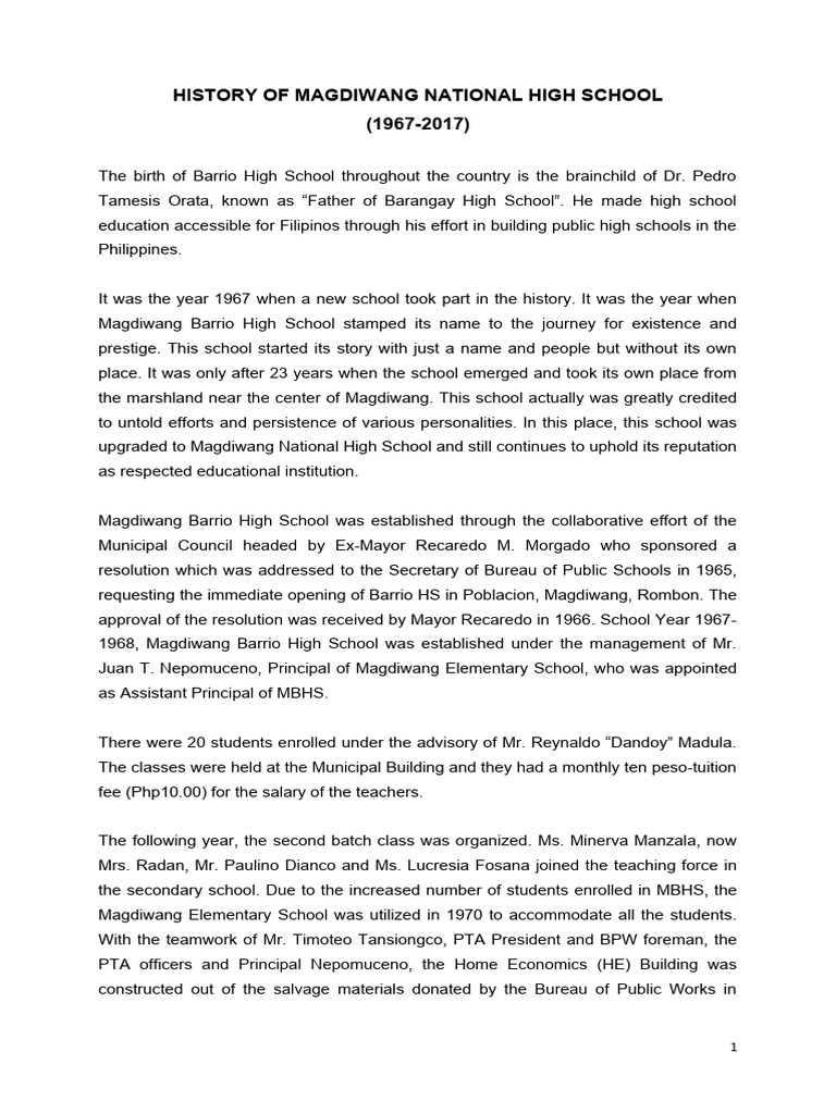 History of Magdiwang National High School | PDF | Educational Stages