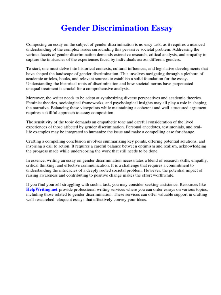 Gender Discrimination Essay | PDF