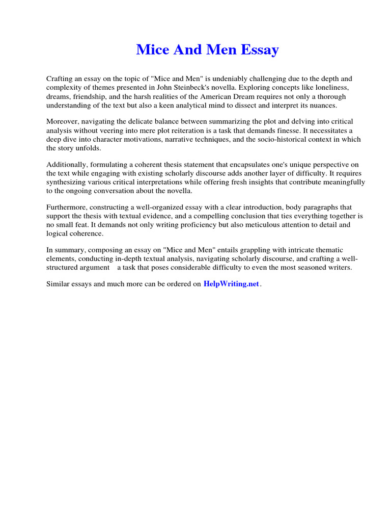 Mice and Men Essay | PDF | Oil Spill | Essays