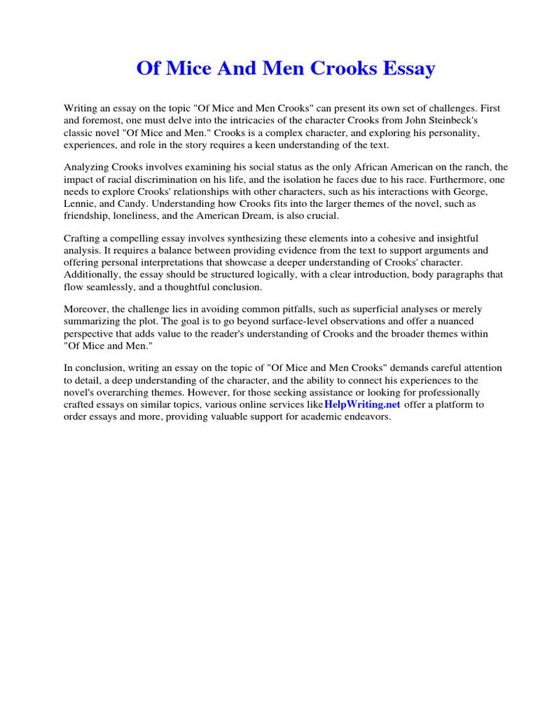 Of Mice and Men Crooks Essay | PDF | Essays | Chemical Reactions