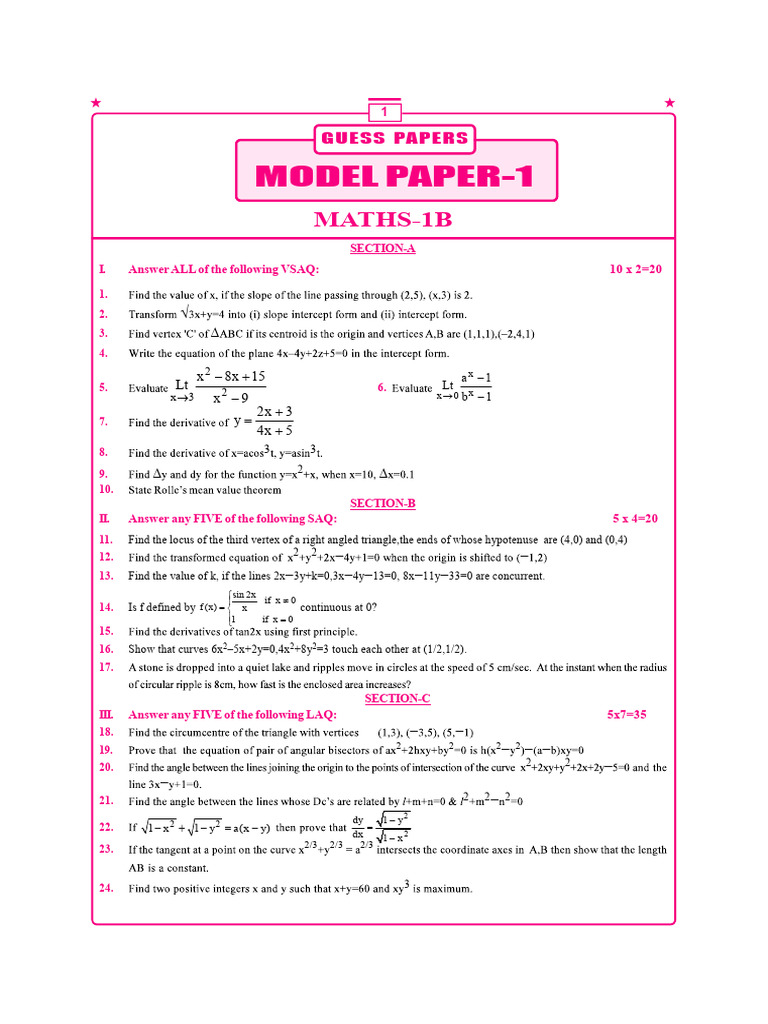 Model Paper-1: Maths-1B | PDF | Geometric Shapes | Geometry