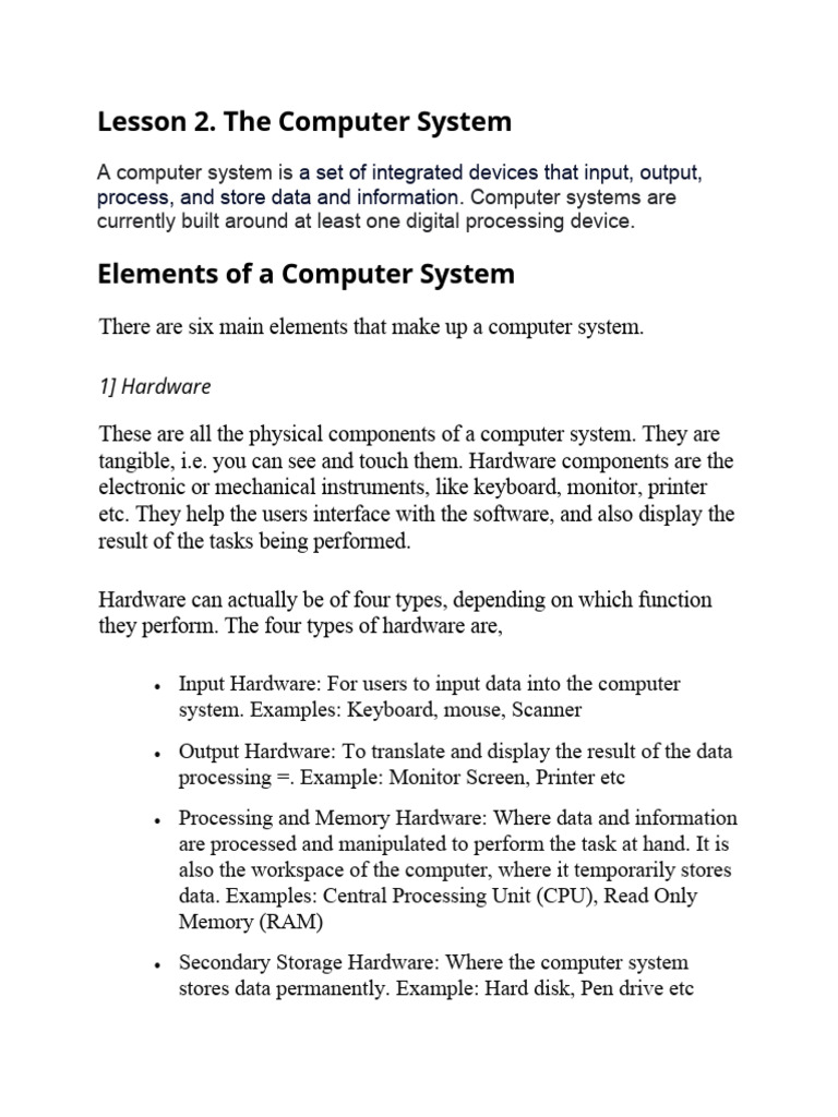 The Computer System | PDF | Computer Hardware | Input/Output