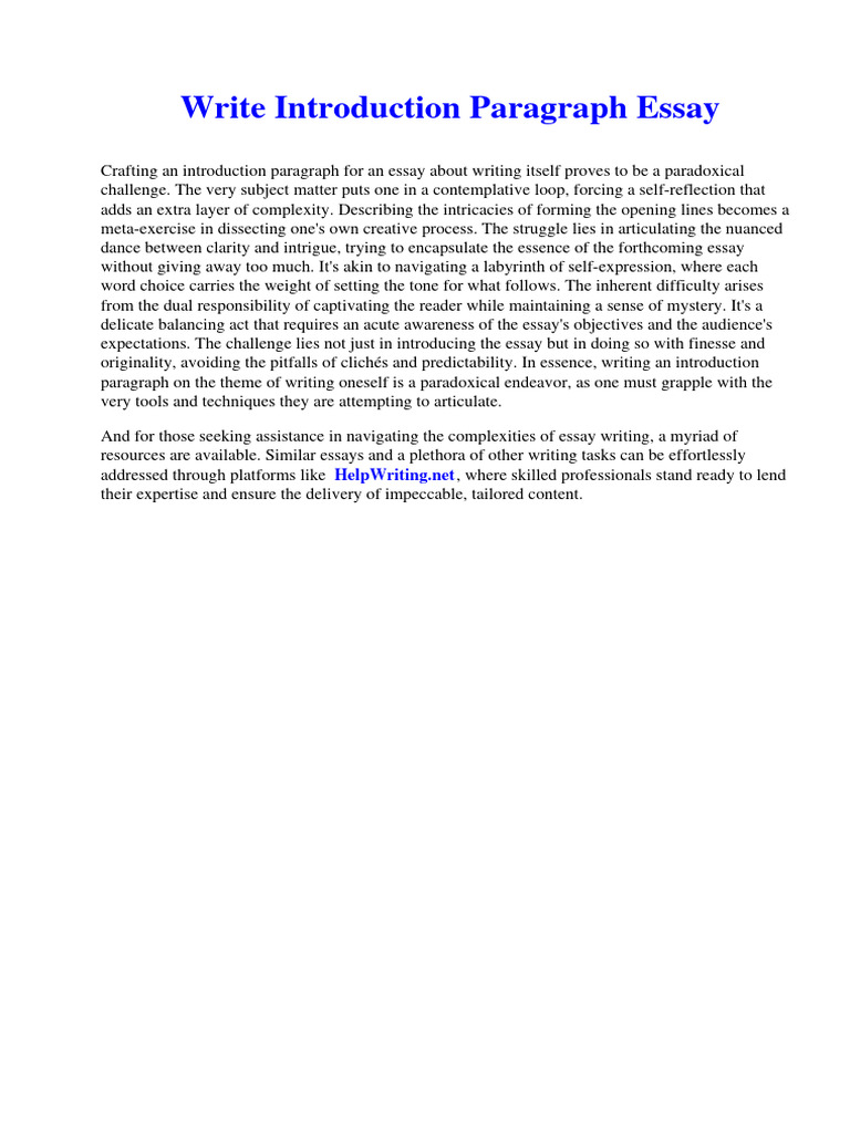 Write Introduction Paragraph Essay | PDF