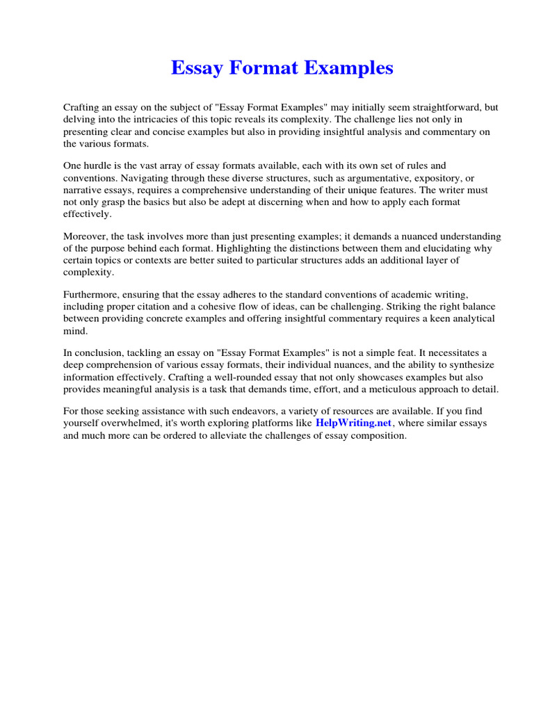 Essay Format Examples Pdf Essays