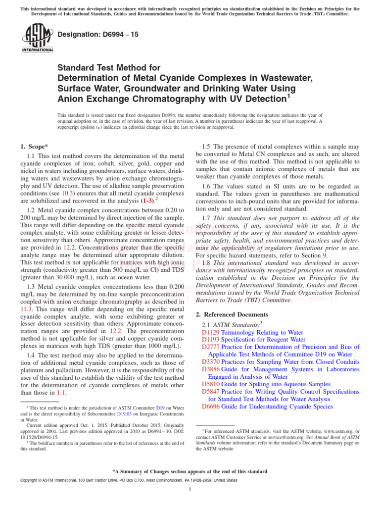 Astm D6994 15 | PDF | Chromatography | Cyanide