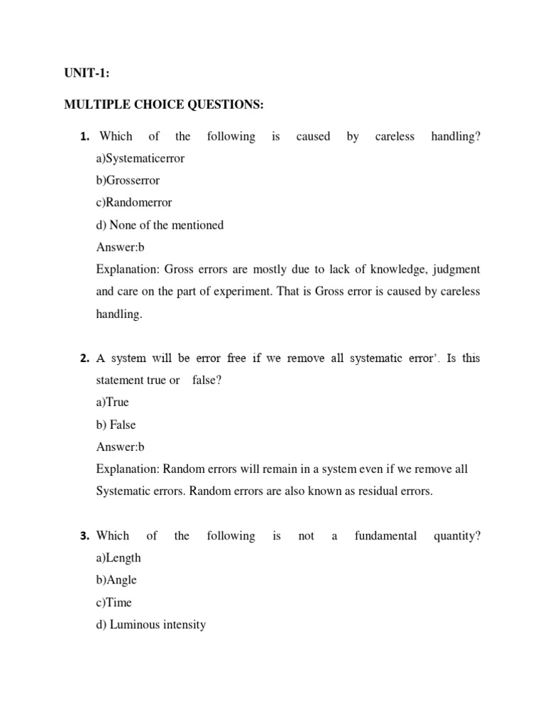 Measurement Errors & Instrumentation MCQs | PDF