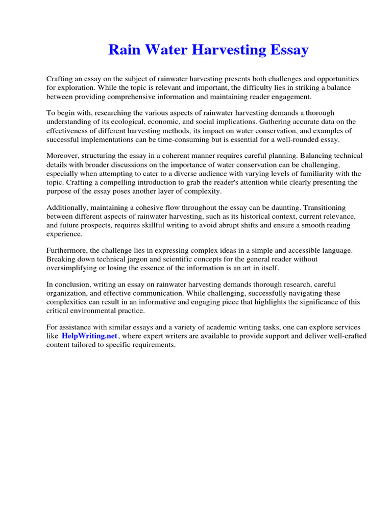 Rain Water Harvesting Essay | PDF | Employment | Essays