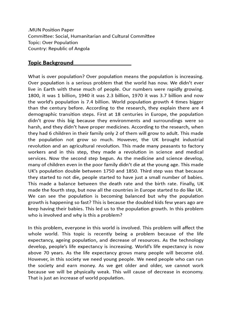 MUN Position Paper | PDF | Total Fertility Rate | Economies MUN Position Paper | PDF | Total Fertility Rate | Economies
