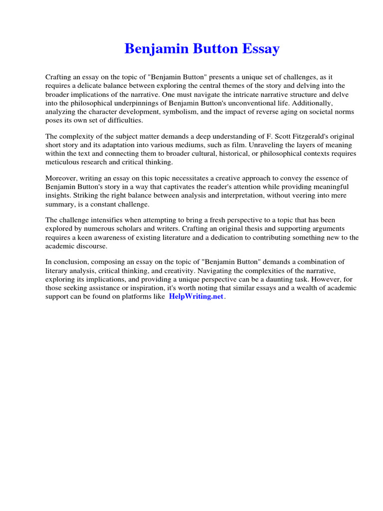 Benjamin Button Essay | PDF | Essays | Narrative