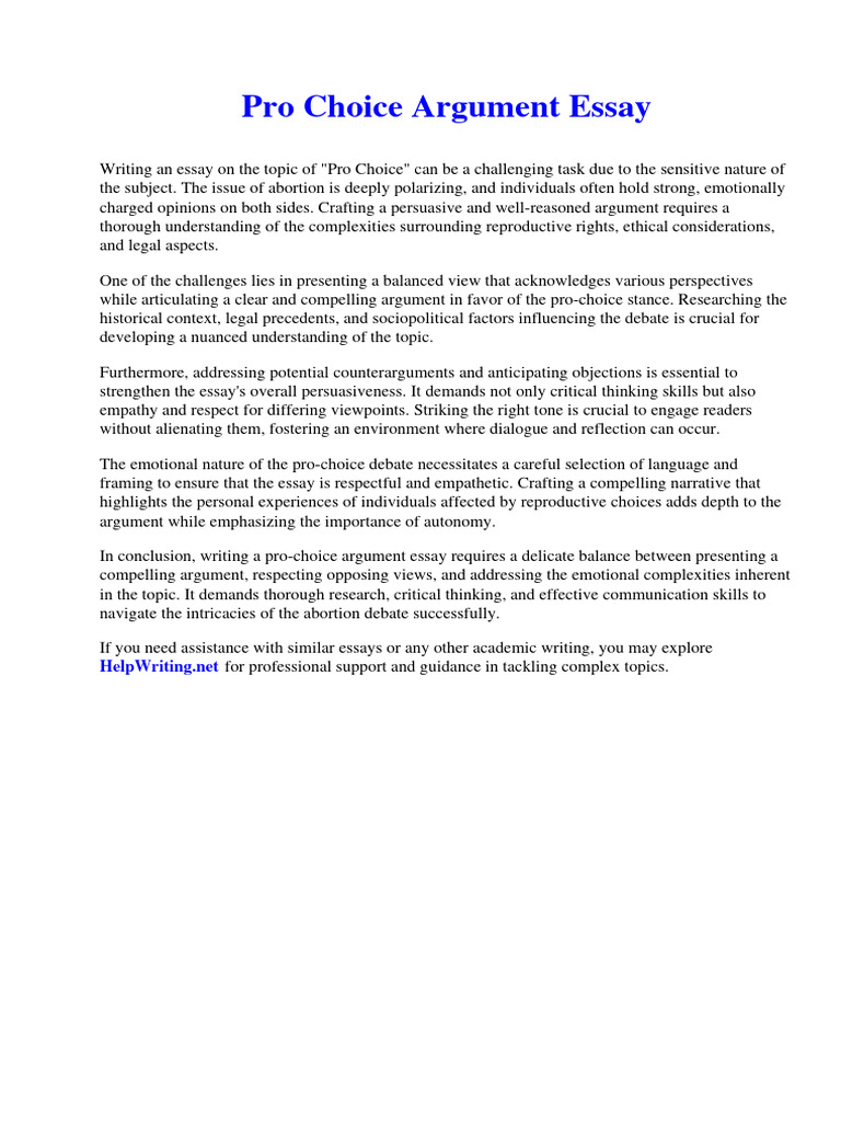 Pro Choice Argument Essay | Download Free PDF | Distillation | Essays