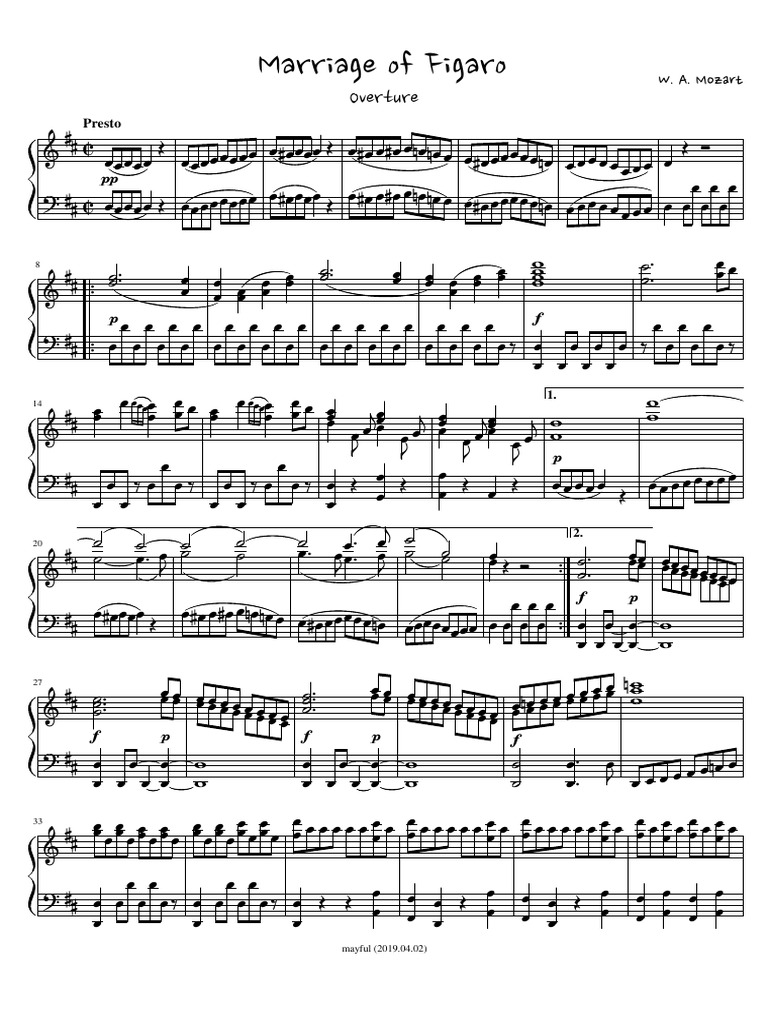 W. A. Mozart - Marriage of Figaro For Piano Solo | PDF | Classical ...