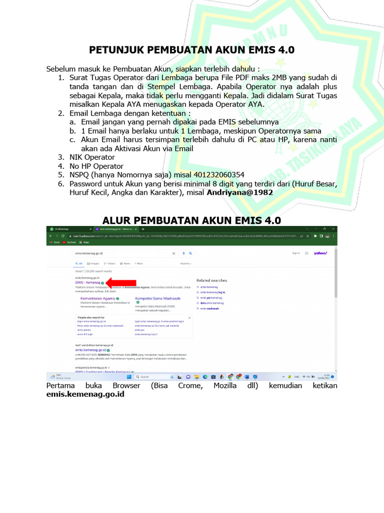 Petunjuk Pembuatan Akun Operator EMIS 4.0 | PDF