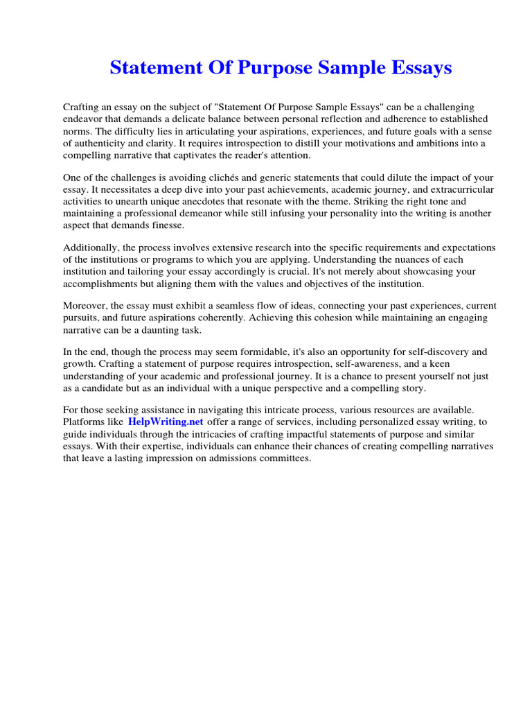 Statement of Purpose Sample Essays | PDF | Fuel Economy In Automobiles ...