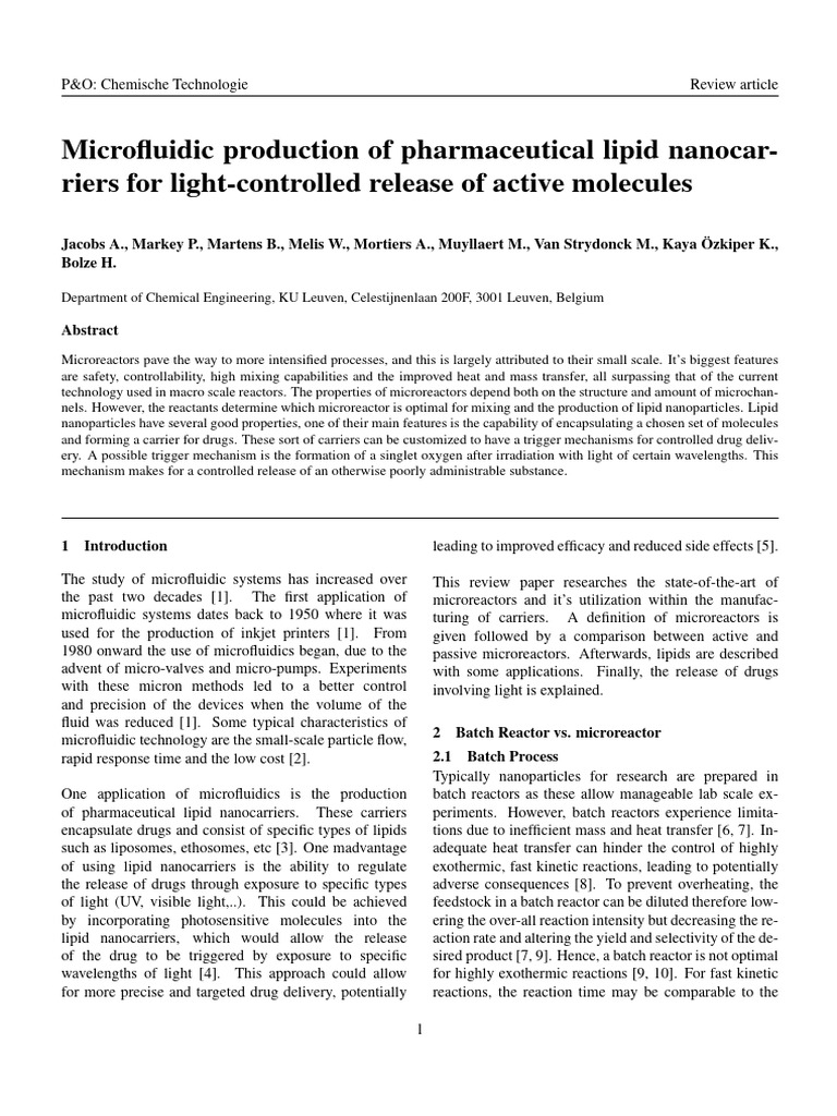 Microfluidic Production of Pharmaceutical Lipid Nanocarriers For Light-Controlled Release of ...