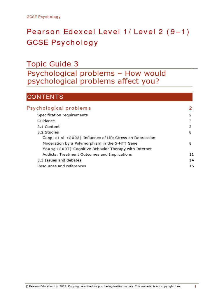 Psychological Problems Topic Guide | PDF