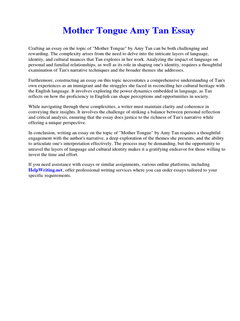 Mother Tongue Amy Tan Essay | PDF | Bonds (Finance) | Essays