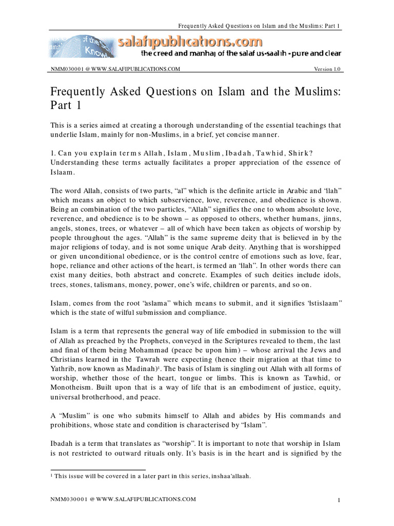 Frequently Asked Questions On Islam and Muslims - Part 1 | PDF | Tawhid ...