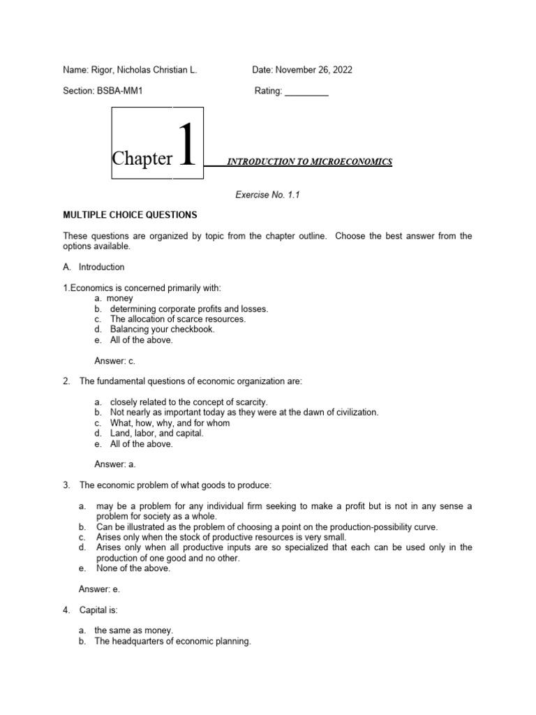 Microeconomics Multiple Choice and Matching Exercises | PDF | Supply ...