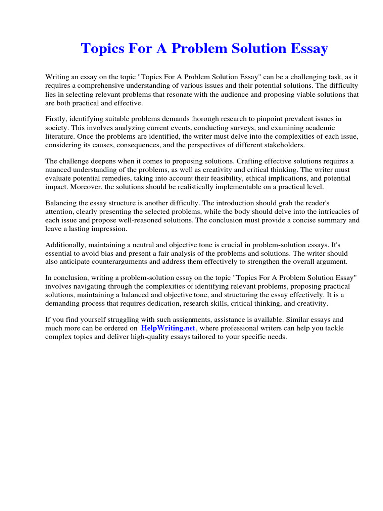 Topics For A Problem Solution Essay | PDF | Essays | Nursing