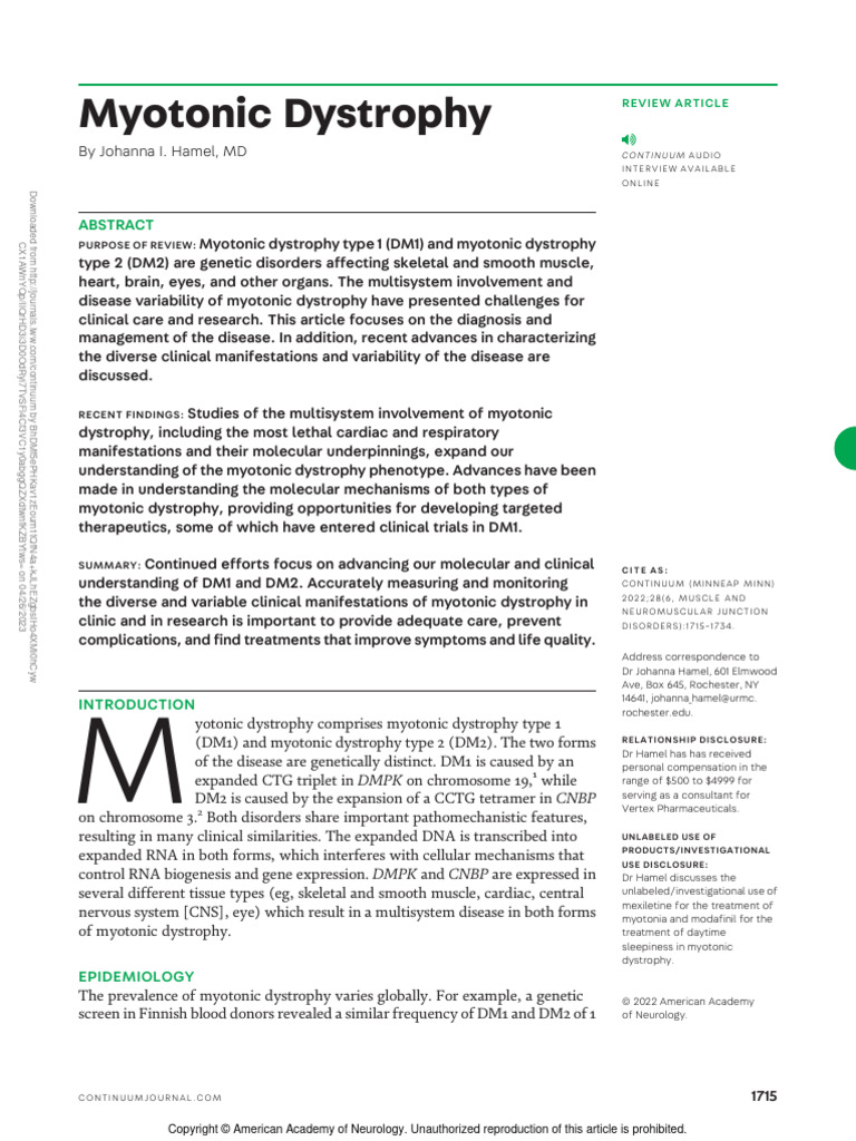 Johanna I Hamel Myotonic Dystrophy 2022 | PDF | Muscular Dystrophy | Gene