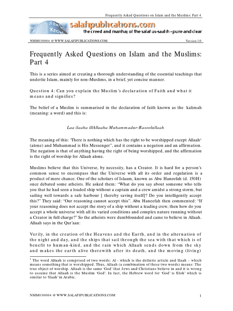 Frequently Asked Questions On Islam and Muslims - Part 4 | Download Free PDF | Prophets And ...