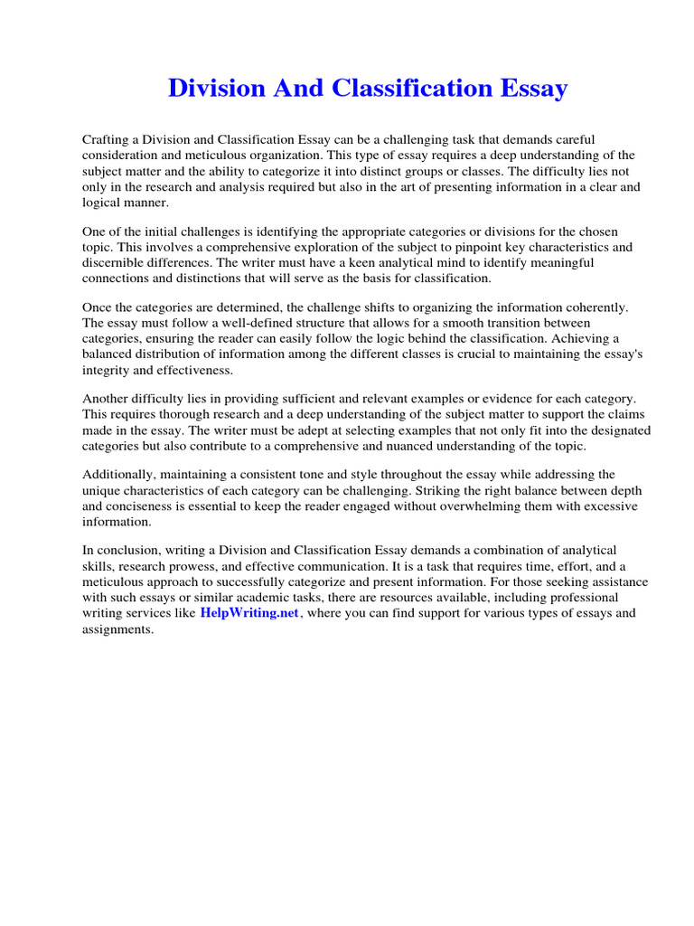 Division and Classification Essay | PDF
