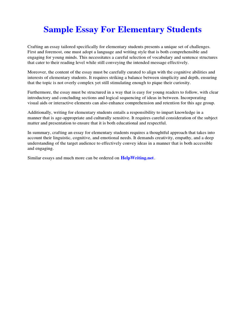 Sample Essay For Elementary Students | PDF | Attachment Theory | Salmonella