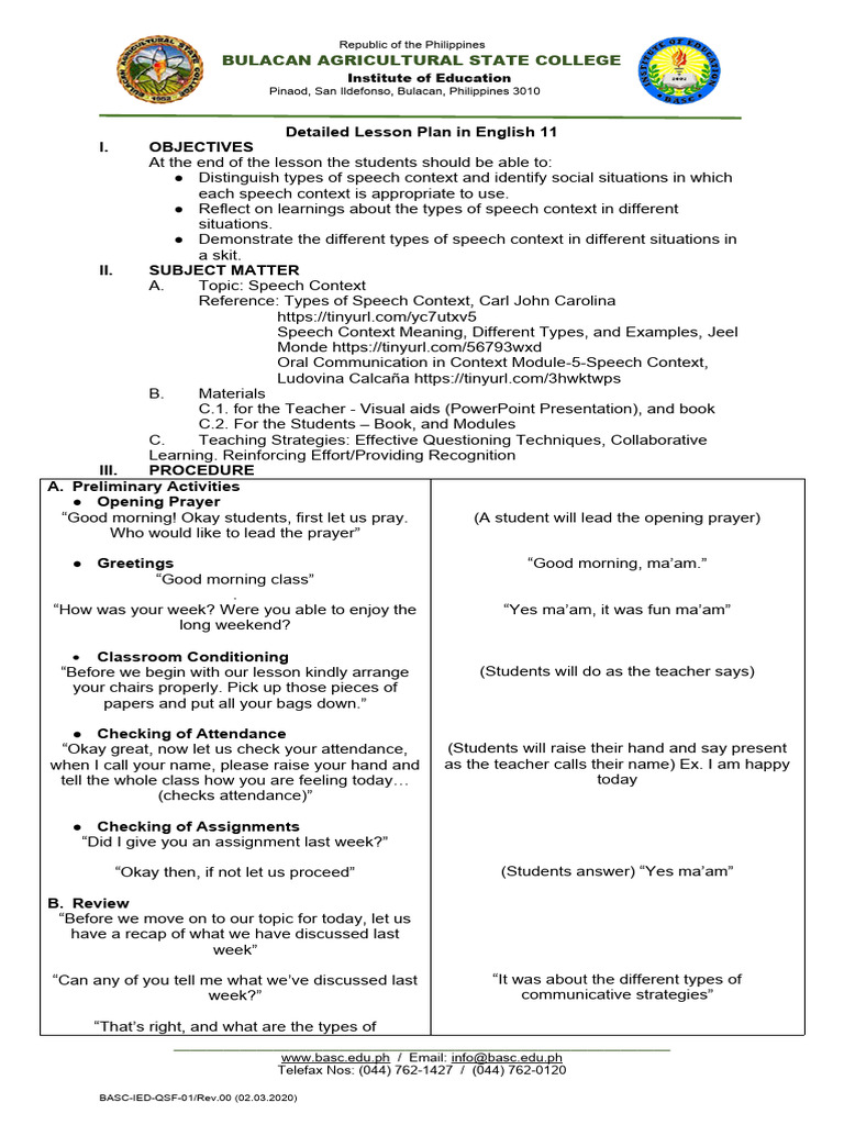 DLP in English 11 Final (Speech Context) | PDF | Communication | Human Communication