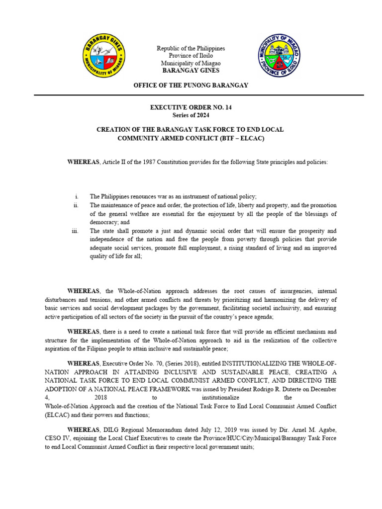 Barangay Task Force for Peace Initiatives | PDF | Peace | Philippines