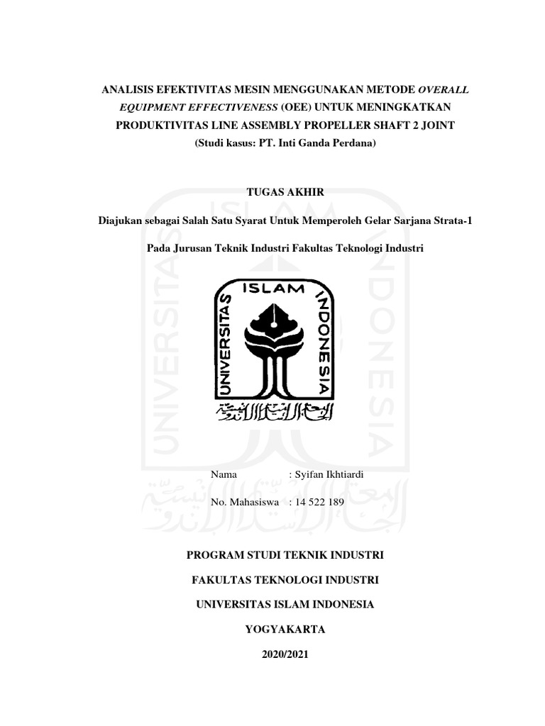 Analisis Efektivitas Mesin Menggunakan Metode Overall Equipment ...