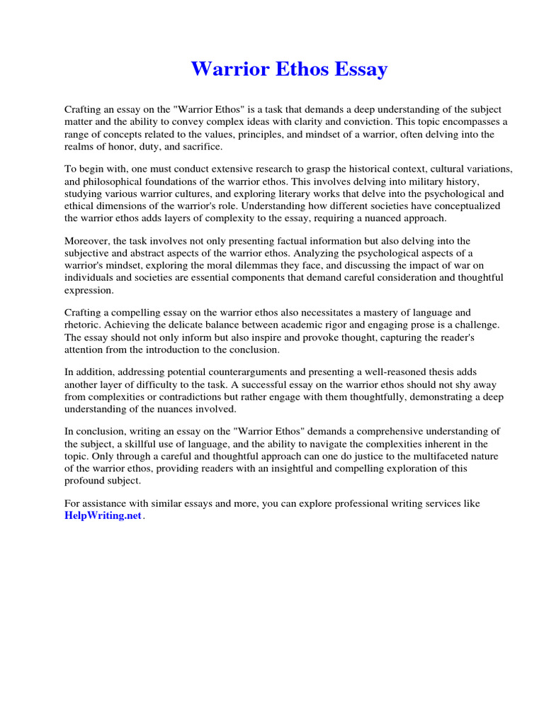 Warrior Ethos Essay | PDF | Leadership | Essays