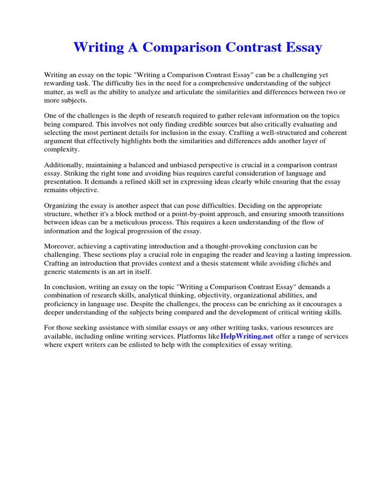 Writing A Comparison Contrast Essay | PDF