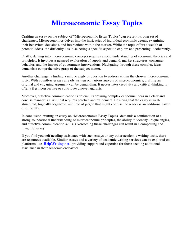 Microeconomic Essay Topics | PDF | Microeconomics | Essays Microeconomic Essay Topics | PDF | Microeconomics | Essays