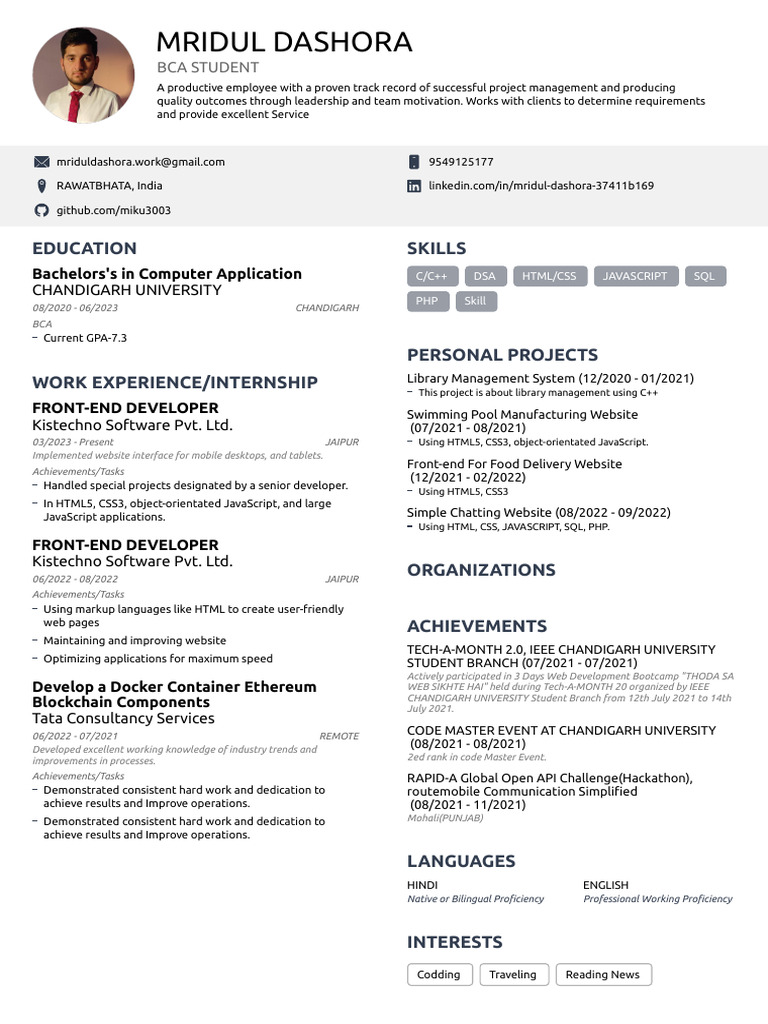 Mridul Resume | Download Free PDF | Html5 | World Wide Web