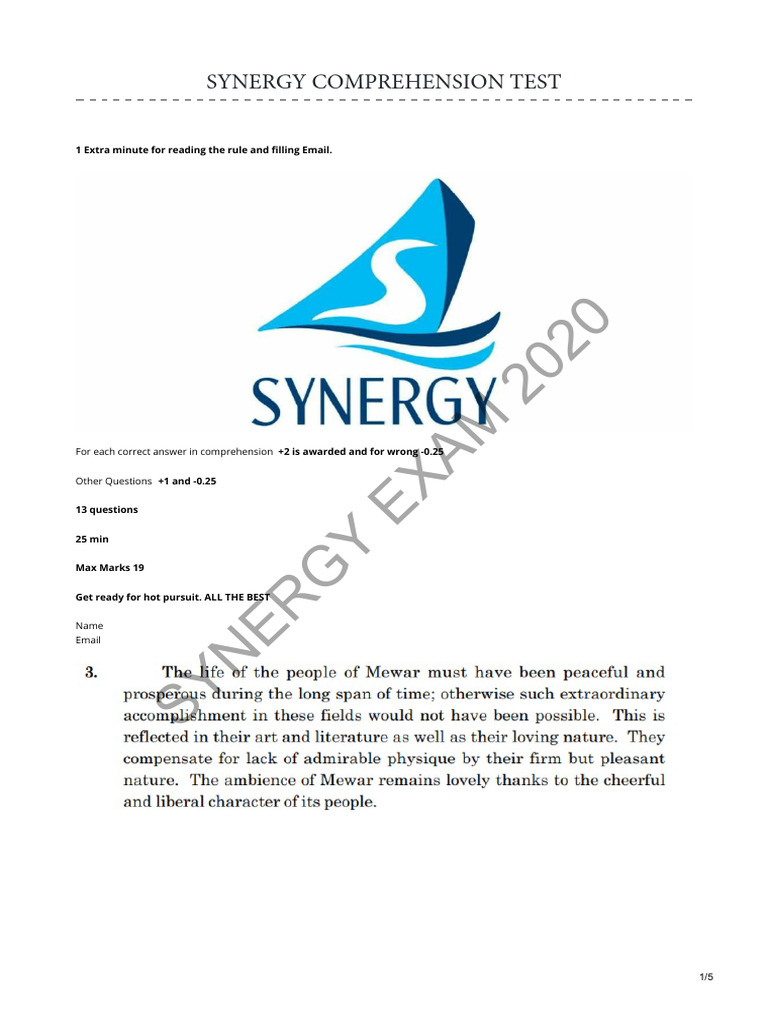 Synergy Comprehension Test | PDF