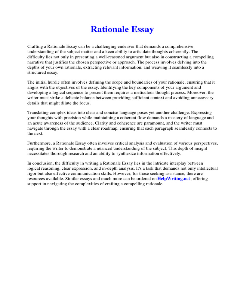 Rationale Essay | PDF