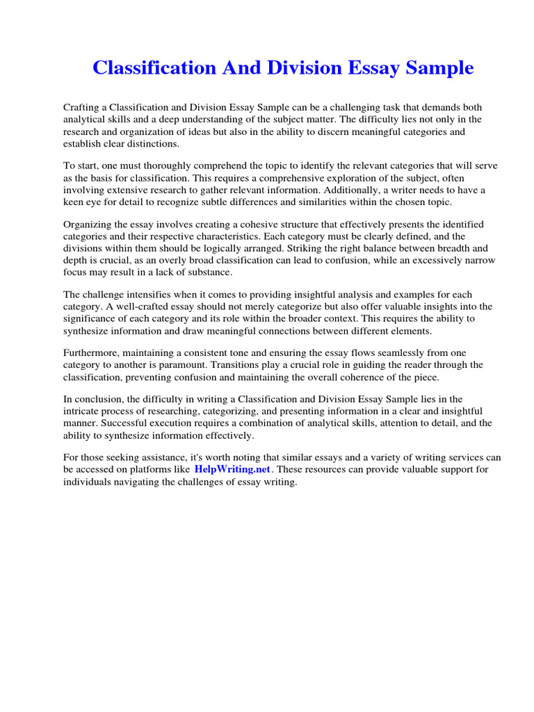 Classification and Division Essay Sample | PDF | Essays