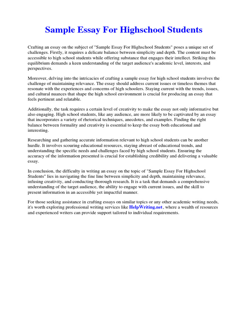Sample Essay For Highschool Students | PDF