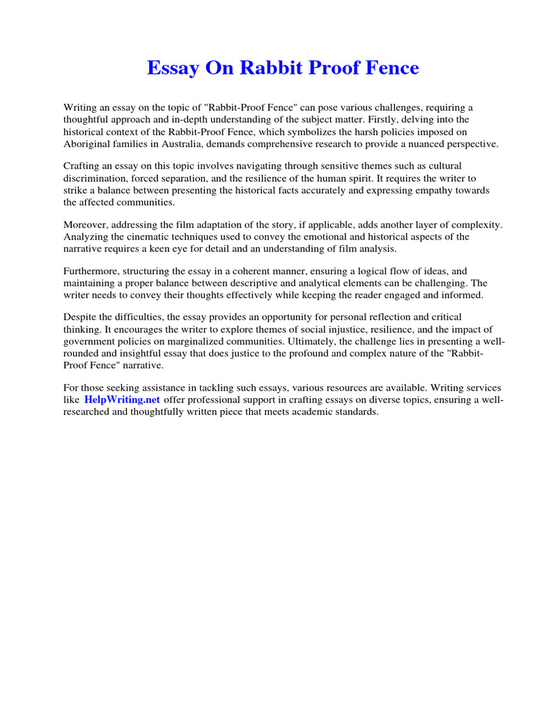 Essay On Rabbit Proof Fence | PDF | Essays | Gender