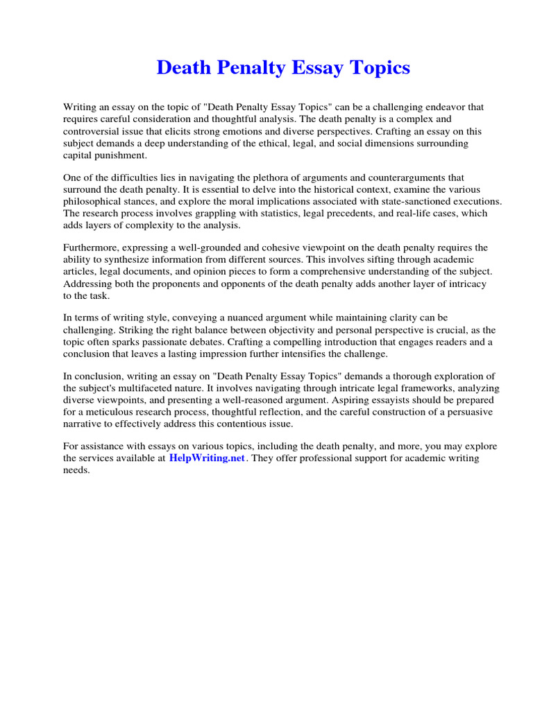 Death Penalty Essay Topics | PDF | Diabetes | Essays