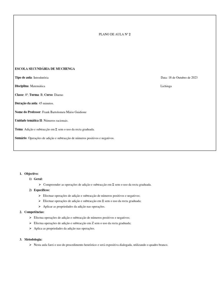 Plano de Aula II Exemplo | PDF