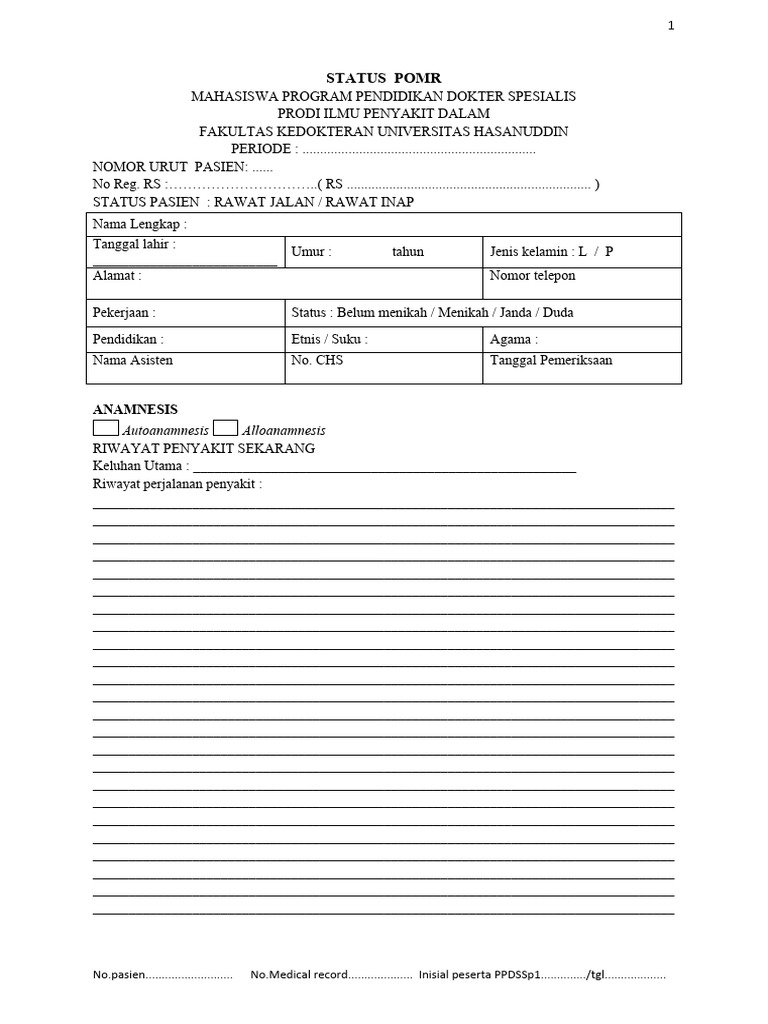 Status Pomr: Anamnesis | PDF
