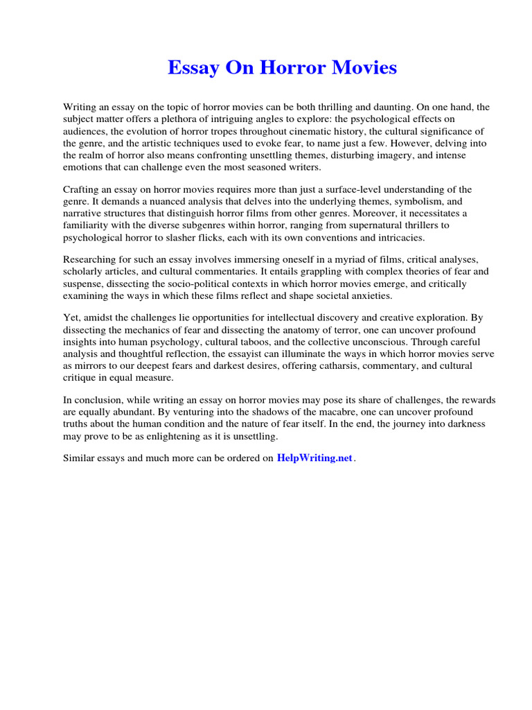 Essay On Horror Movies | PDF | Shape Memory Alloy | Gospel Of John