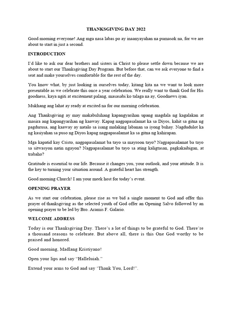 Thanksgiving Script | PDF | Jesus
