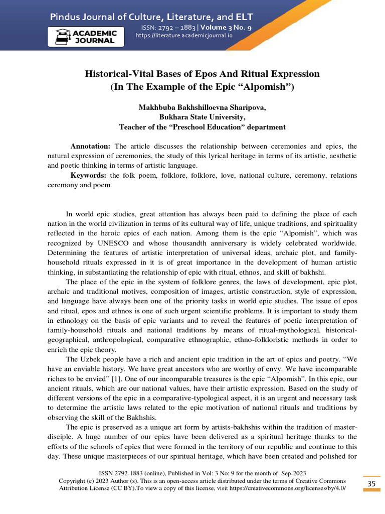 Historical-Vital Bases of Epos and Ritual Expression (In The Example of ...