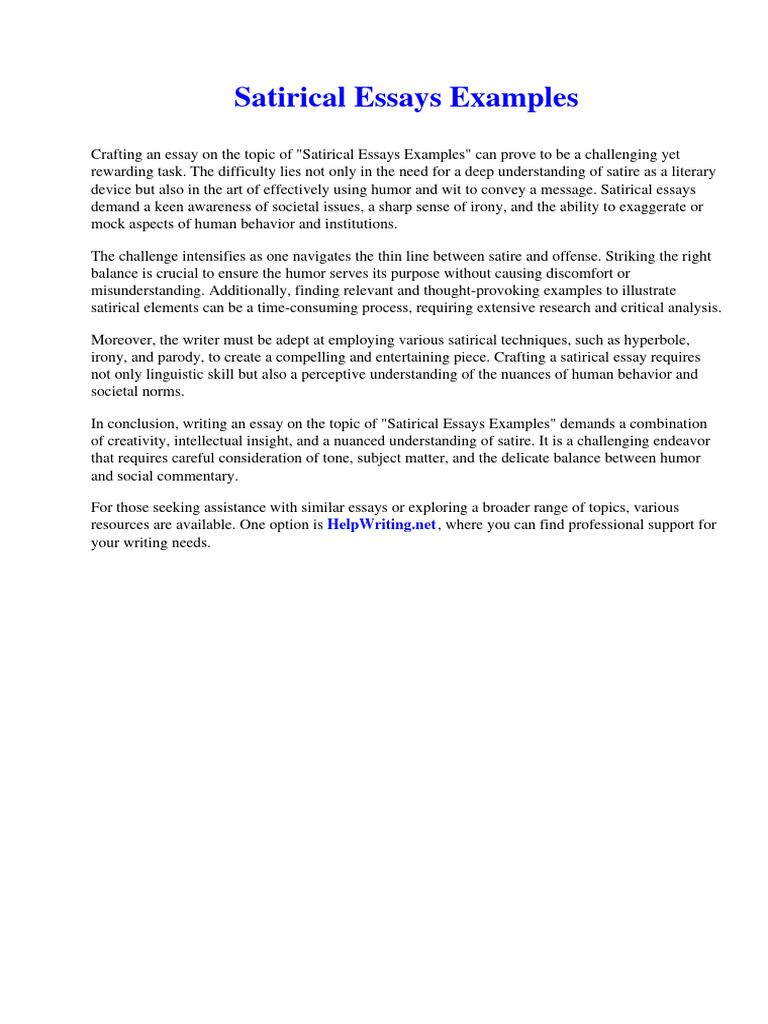 Satirical Essays Examples | PDF | Satire | Essays