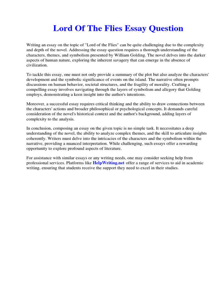 Lord of The Flies Essay Question | PDF | Essays | Narrative