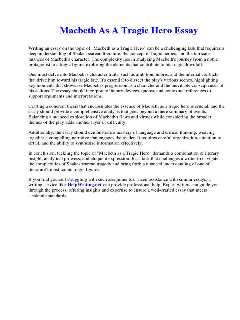 Macbeth As A Tragic Hero Essay | PDF | Tragedy | Essays